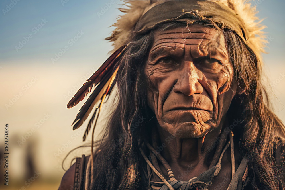 A mystical portrayal of a Native American medicine man or shaman in the ...