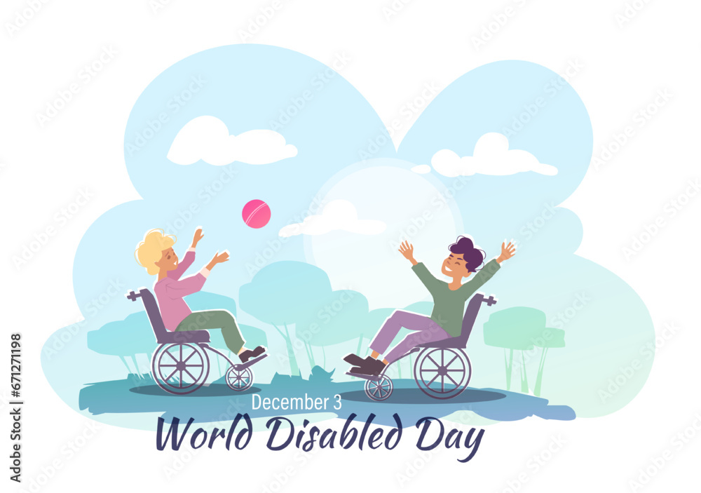 World Disabled Day. Cheerful happy children with disabilities in ...
