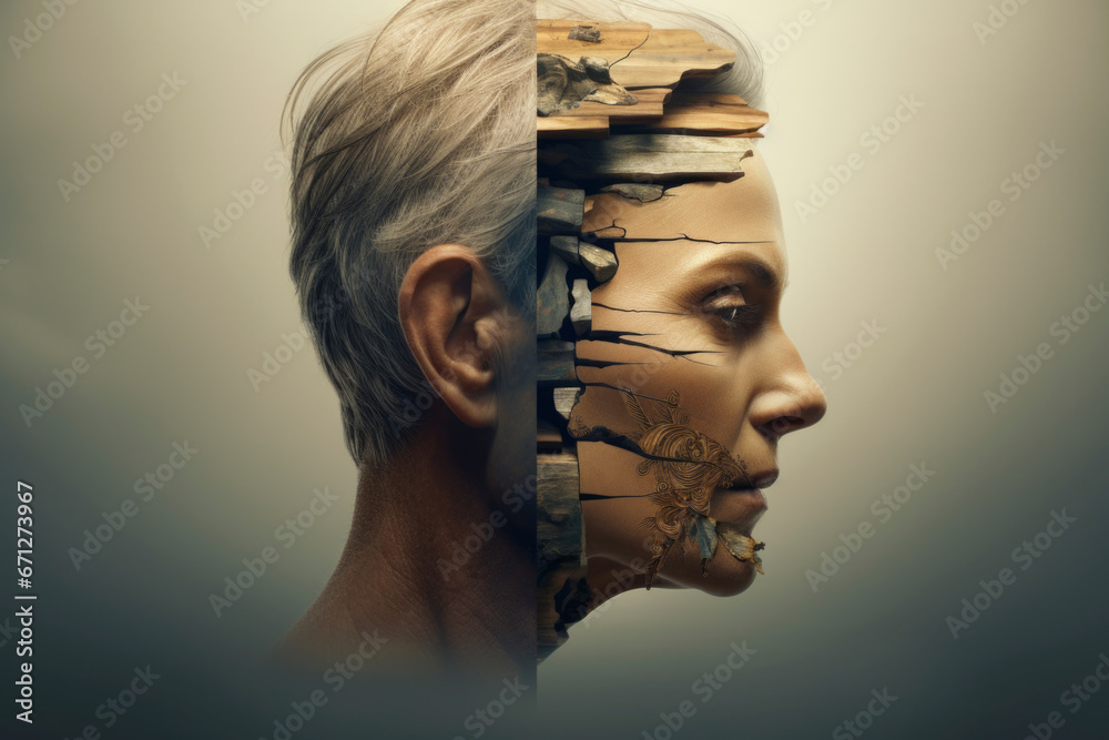 Female old age concept, woman with decaying facial features Stock ...