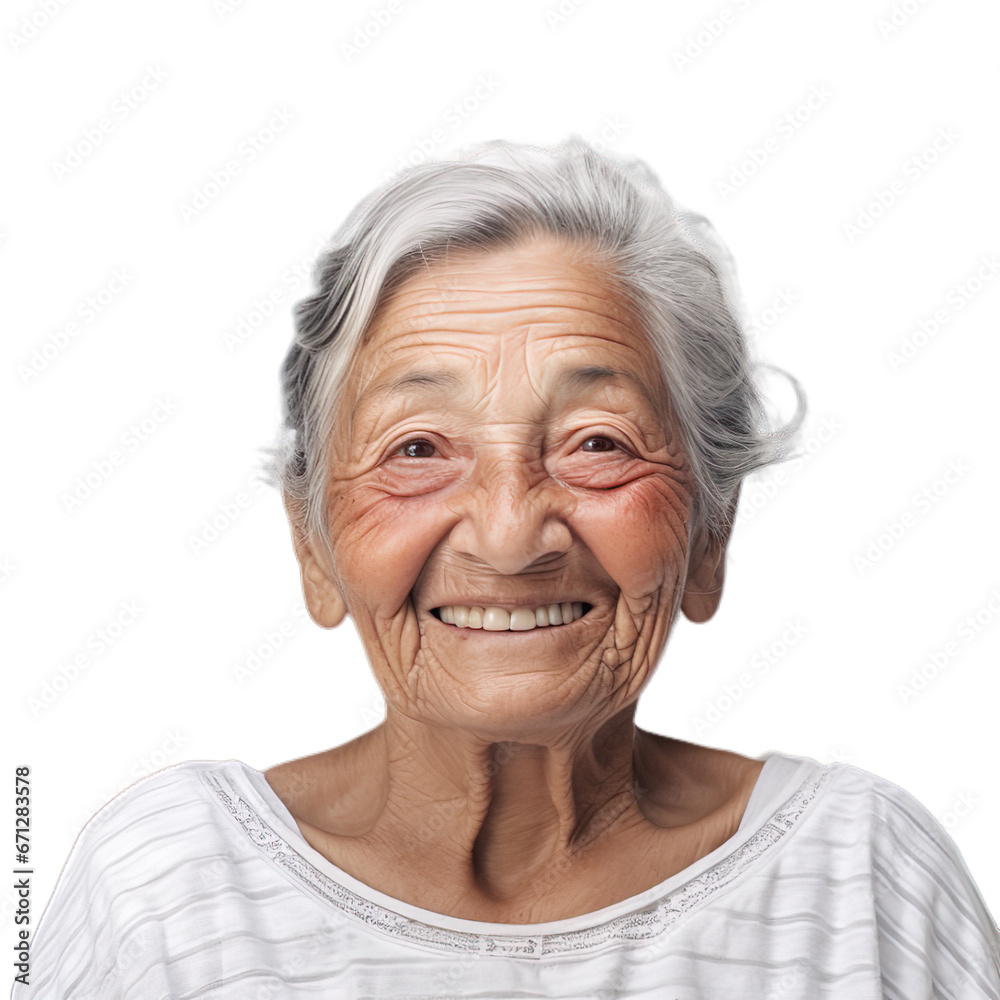 Front view happy smiley face old age women on a white isolated ...