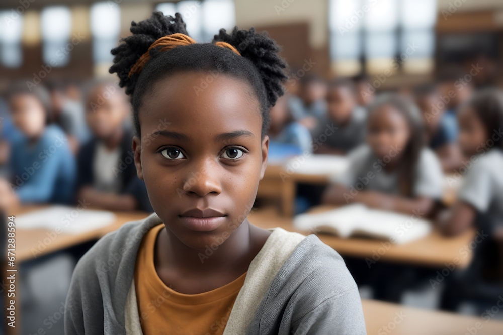 Black student in the classroom. African american teen posing in the ...