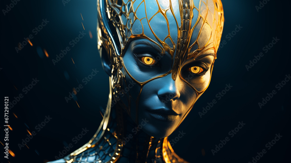 Mystical Pleiadean Alien Female: Sci Fi Alien with Yellow Eyes and Blue ...