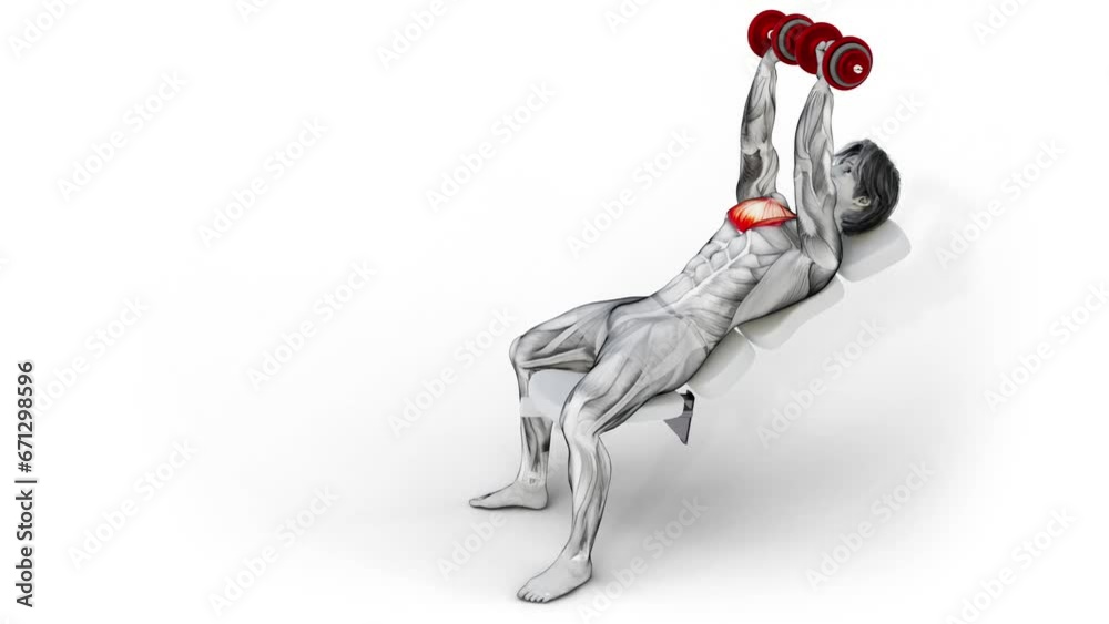 Chest-Dumbbell Incline Bench Press-3D (485)- Anatomy of fitness and ...