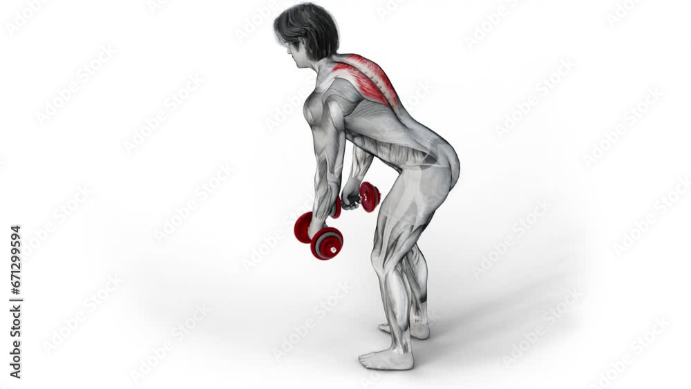 Traps (mid-back)-Dumbbell Silverback Shrug-3D (504)- Anatomy of fitness ...