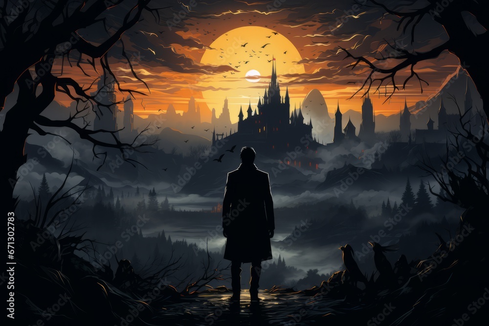 Halloween horror scene, cinematic, wide angle, octane render, ultra ...