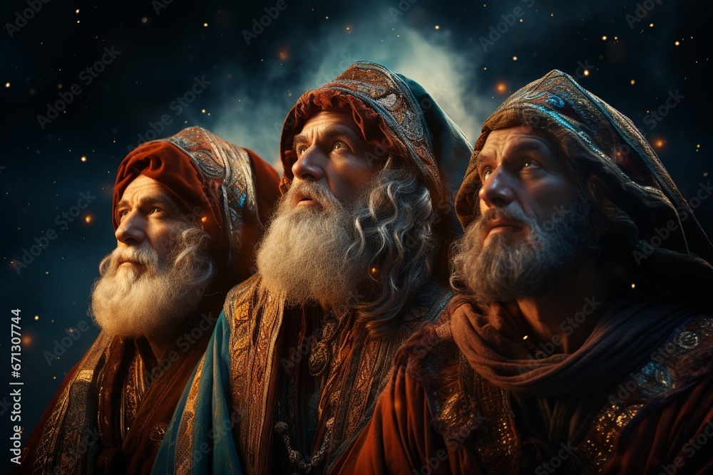 Wise Men from the East Undertake Their Pilgrimage to Witness the Birth of the Messiah, Following ...