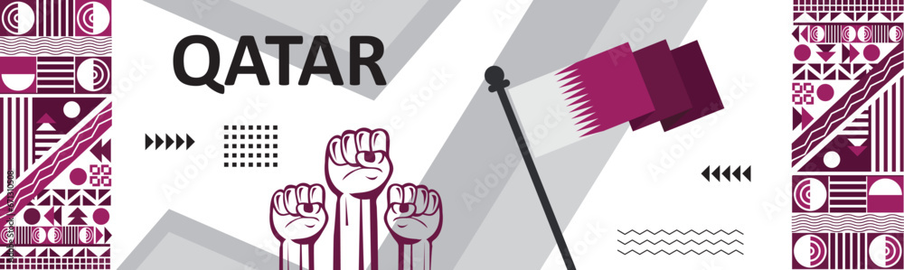 Qatar national day banner with Qatari flag colors, Background,Doha people. Arab Sports Games ...