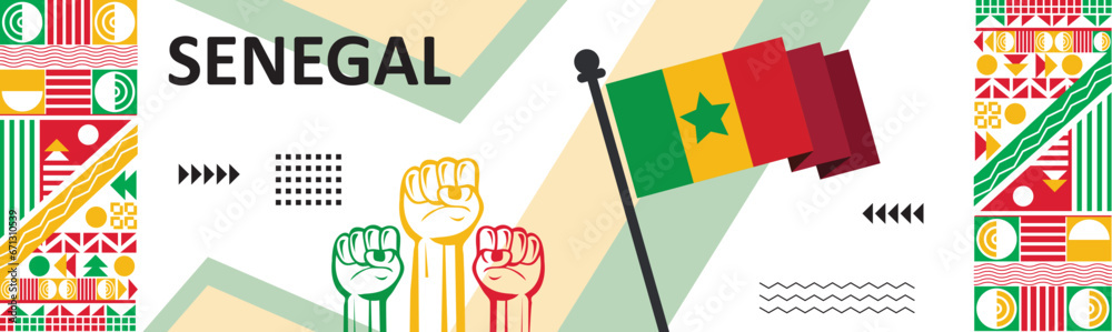 Senegal national day banner with map, flag colors background,Senegalese ...