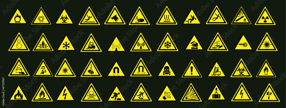 Danger and Caution Street Signs Collection. yellow signs are used for ...
