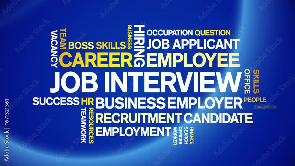 Job interview animated tag word cloud;text design animation kinetic ...