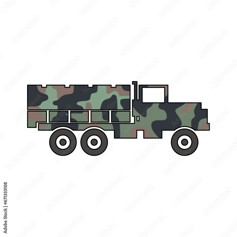 Military Half-Ton Truck or Heavy Cargo Truck in lineal color icon ...
