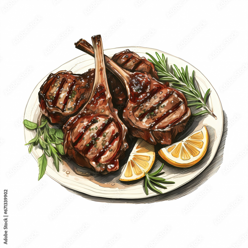 Cartoon grilled lamb chops illustration Stock Illustration | Adobe Stock