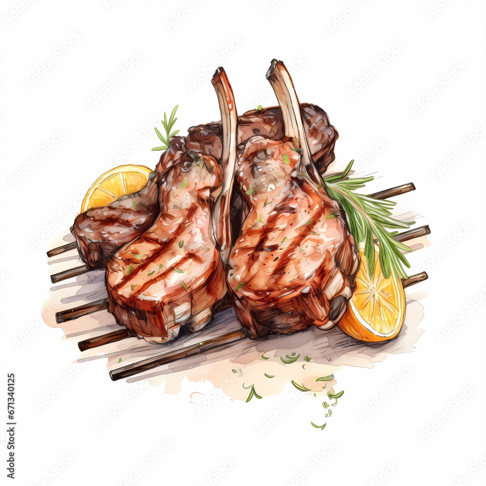 Cartoon grilled lamb chops illustration Stock Illustration | Adobe Stock