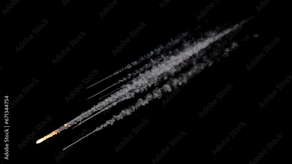 Several meteorite trails of fire and smoke (3D) Animation of a meteor ...
