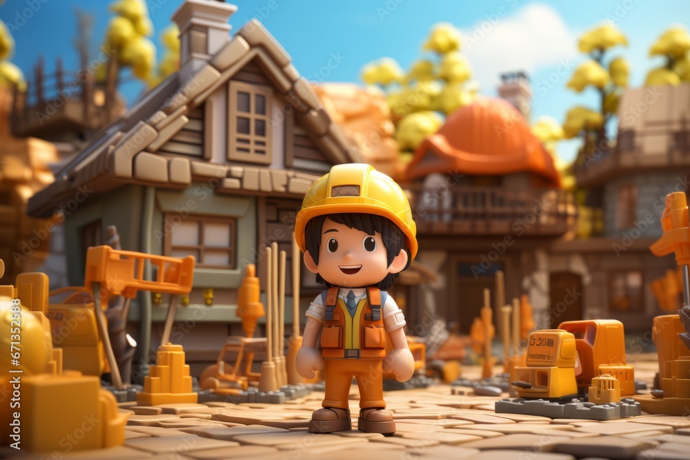 Hello, Under Construction scene with a friendly construction worker ...