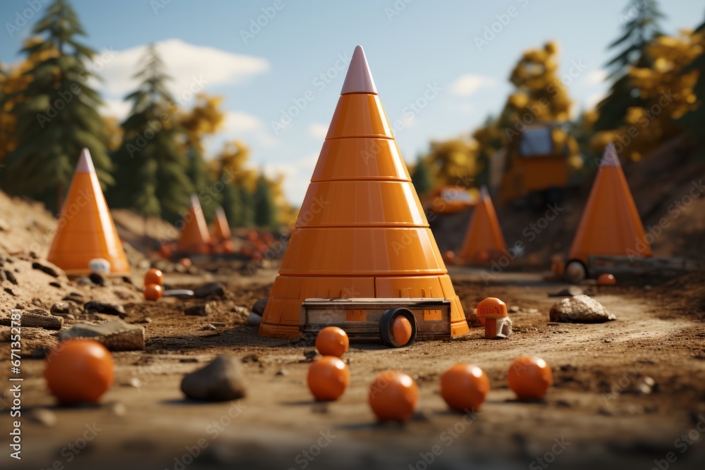 Hello, Under Construction sign placed on a road, surrounded by traffic ...