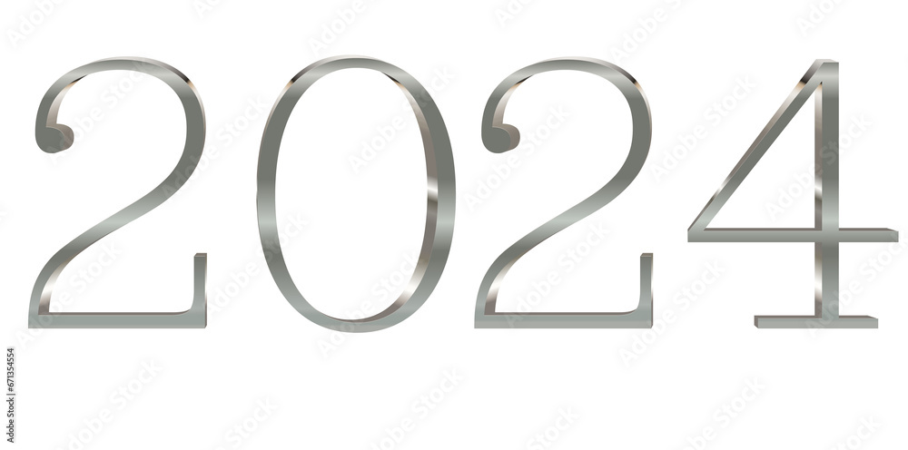 Silver metallic modern happy new year 2024 number, 2024 silver numbers ...
