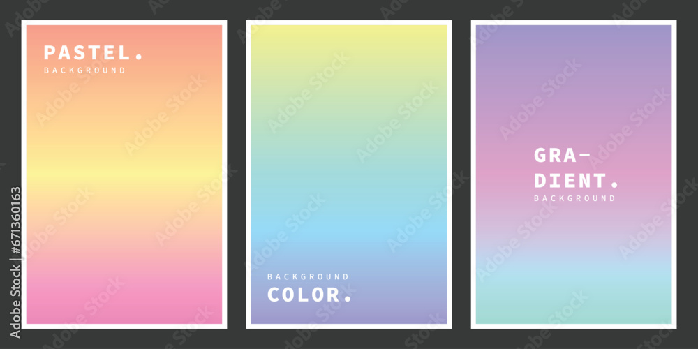 Colorful pastel gradation background template set. Soft color gradation ...