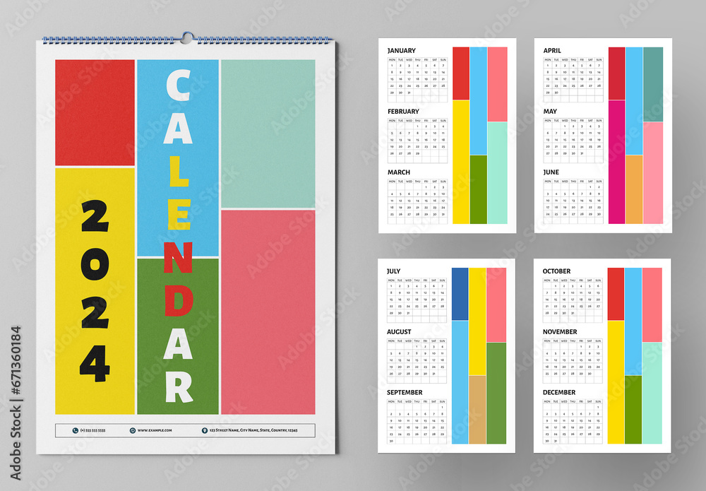 Colorful Calendar 2024 Stock Template | Adobe Stock
