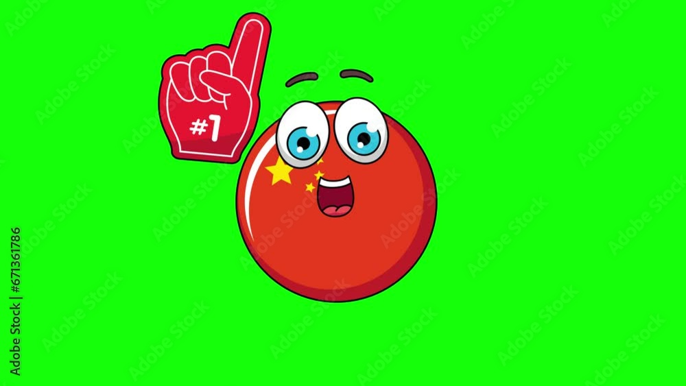 number 1 fan flag of china cartoon emoticon, looping animation Stock ...