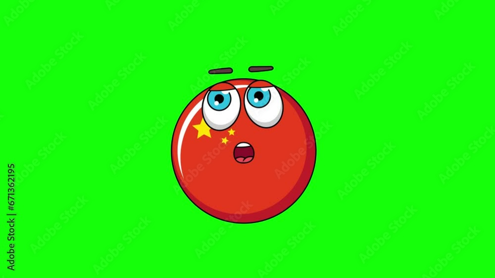 flag of china cartoon facing with rolling eye, emoji emoticon animation ...