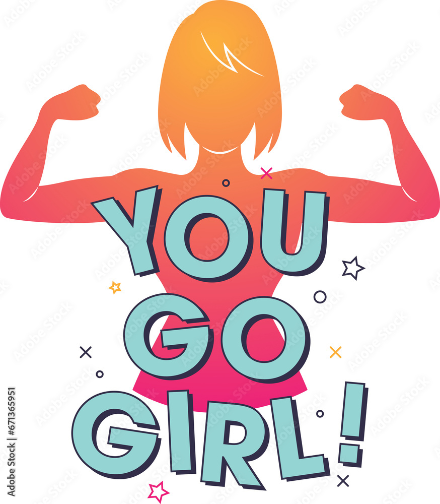 Digital png illustration of woman silhouette and you go girl text on ...