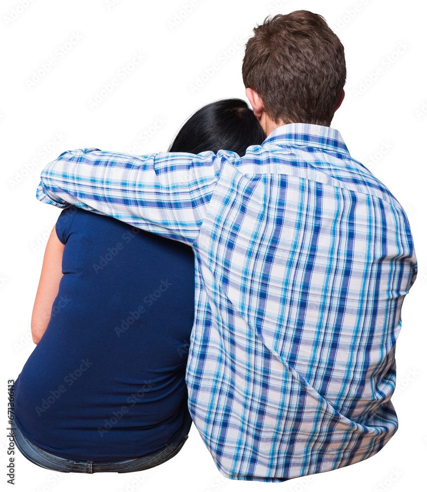 Digital png photo of back view of caucasian couple sitting and ...