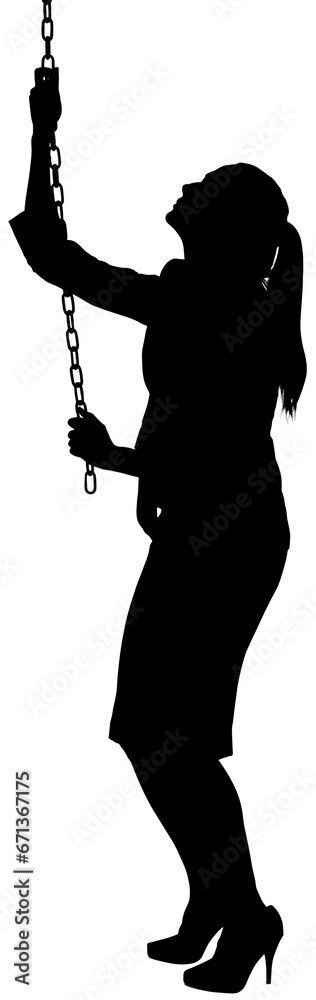 Digital png silhouette image of woman pulling chain on transparent ...