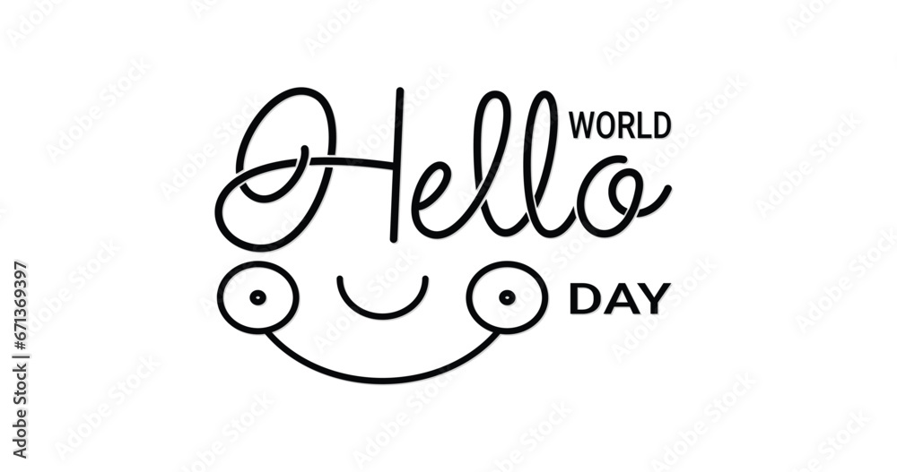 World Hello Day greeting card. Handwritten text greeting lettering ...