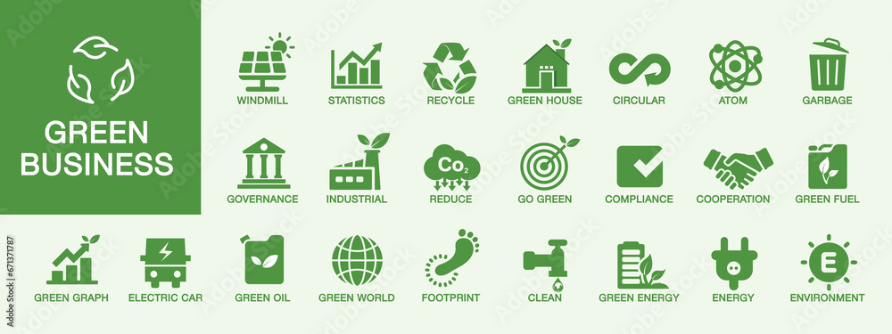 green business icons Environmental ecology, sustainability, money ...