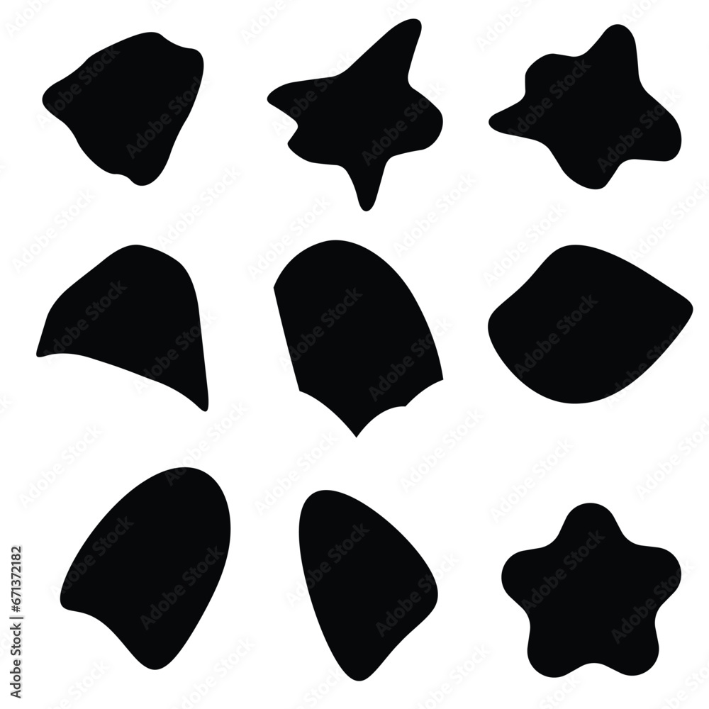Blob shapes vector set. Organic abstract splodge elemets monochrome ...
