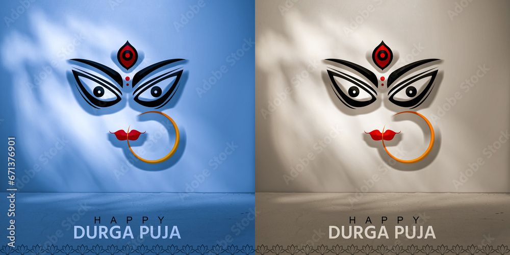 llustration of Goddess Durga Face in Happy Durga Puja Subh Navratri ...