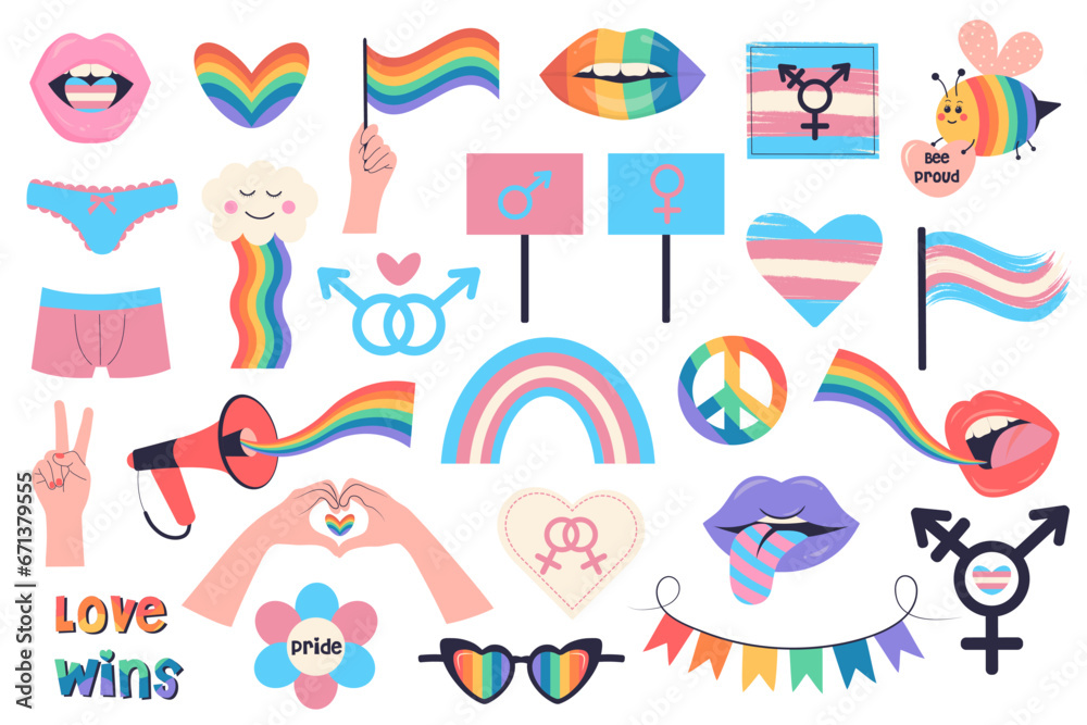 LGBTQ and transgender visibility set of symbols. LGBTQ set. Rainbow ...