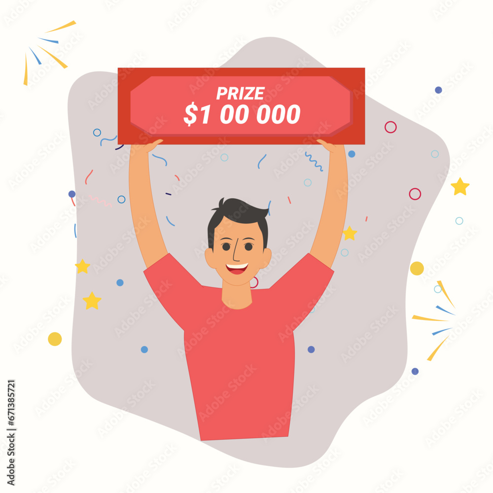 Lucky boy win lottery. Huge money prize in lottery, Happy winner ...