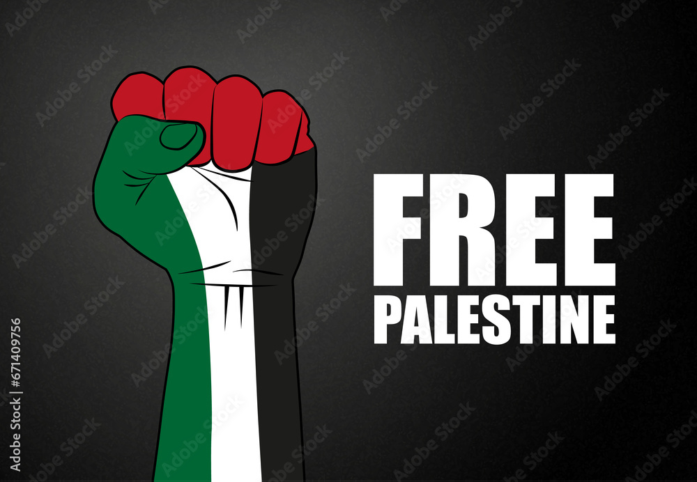 Free Palestine poster. Hand fist with the colors of Palestine flag ...