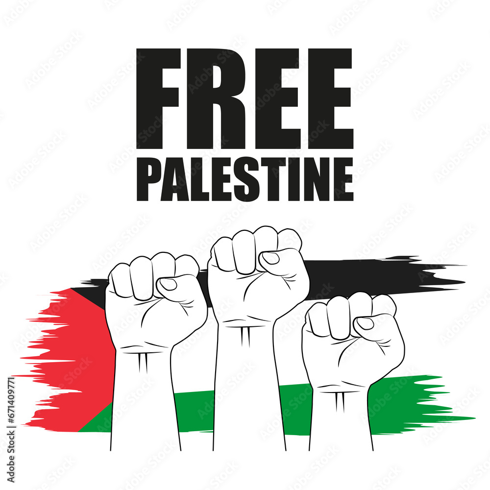 Free Palestine poster. Hands with Palestine flag Stock Illustration ...