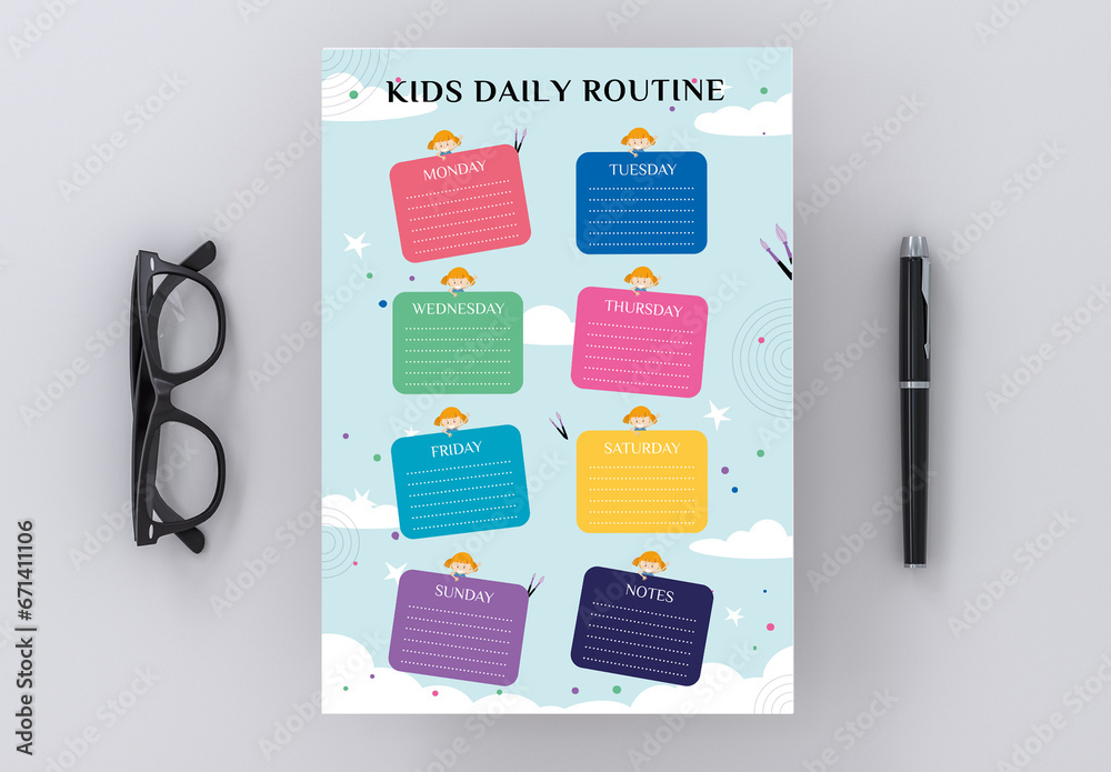 Kids Daily Routine Layout Design Stock Template | Adobe Stock