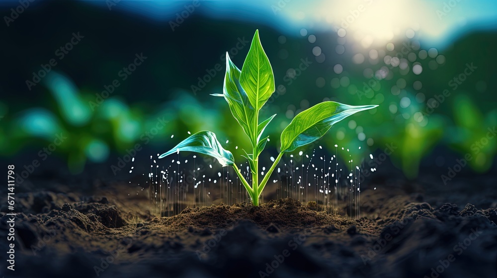 Maize seedling in cultivated agricultural field with graphic concepts ...