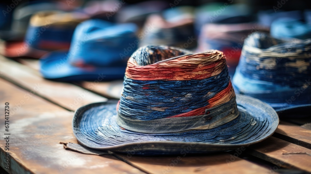 Panama hats made from recycled fabric. Recycling of textiles. Fabric ...