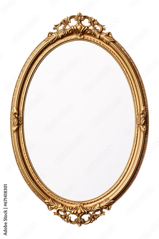 Antique round oval gold picture mirror frame isolated on transparent or ...