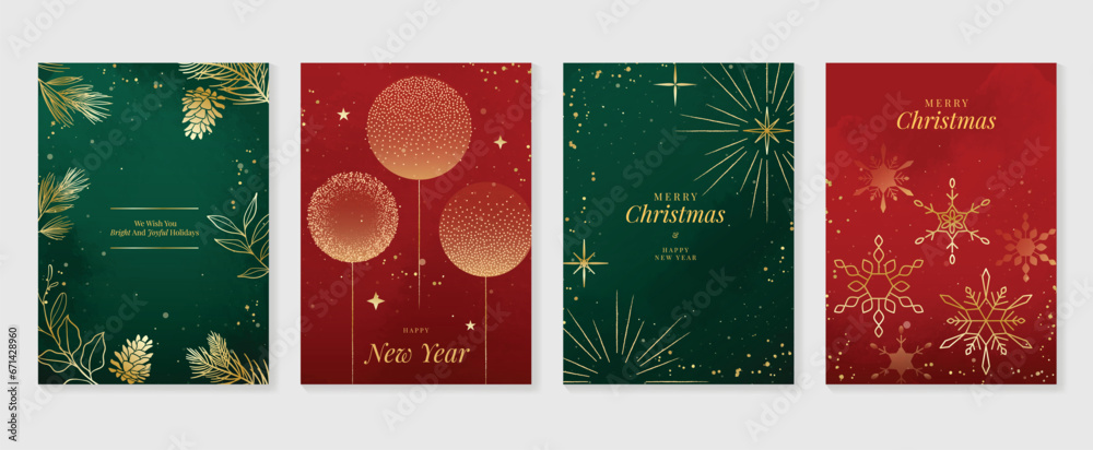 Luxury christmas invitation card art deco design vector. Christmas ...