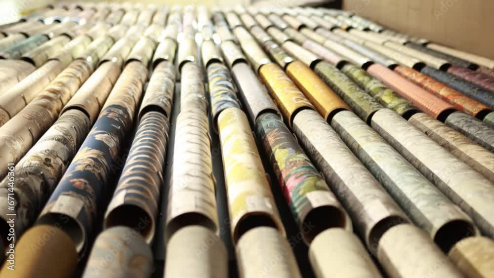 Rolls of wallpaper for walls are sold in the store. Choice of wallpaper ...