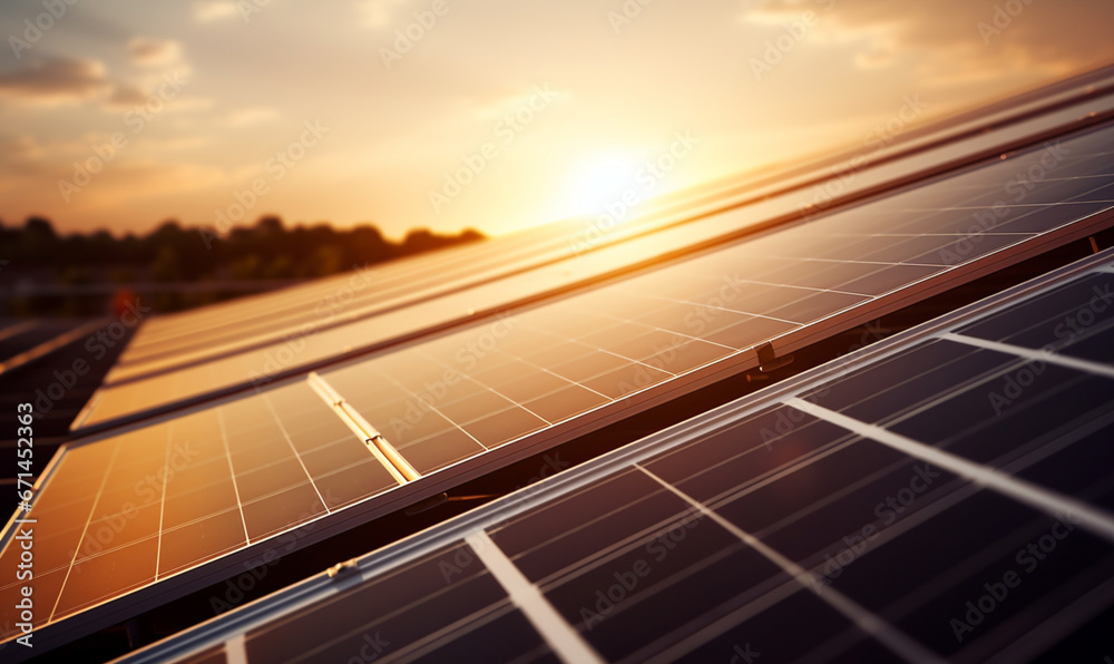 Solar panels sustainable electrical power plant with rows of solar ...