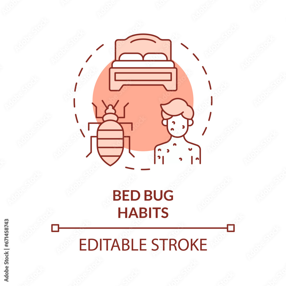 2D editable red bed bug habits icon, monochromatic isolated vector ...
