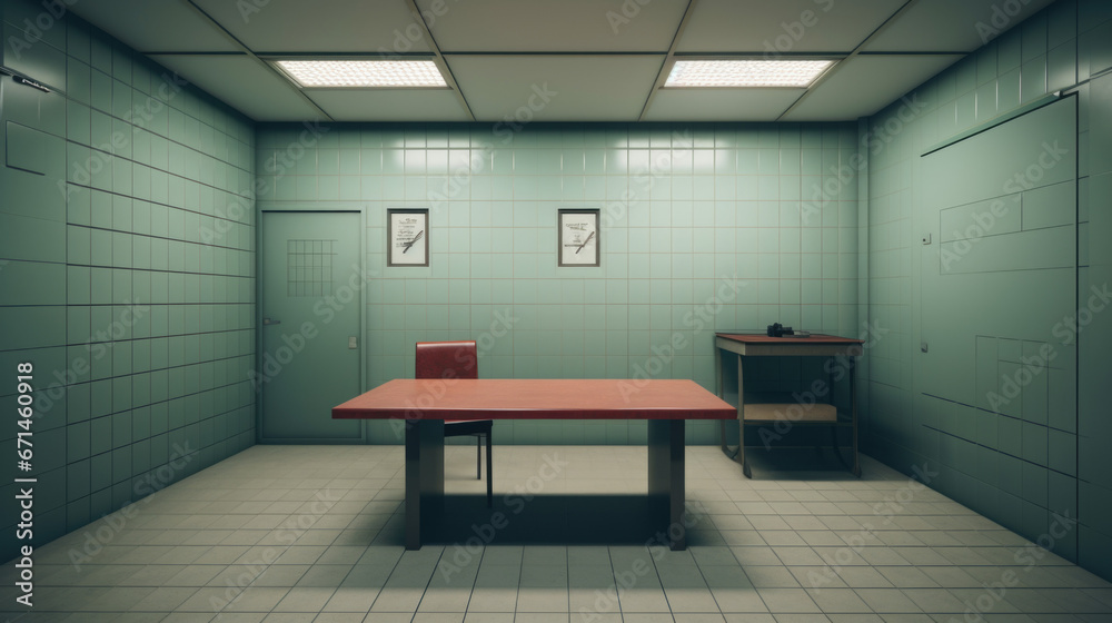 An empty Table and chair with in interrogation room, Investigation room ...