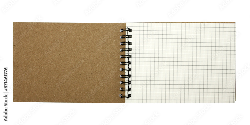 The notebook has grid lines with a looped spine on transparent ...