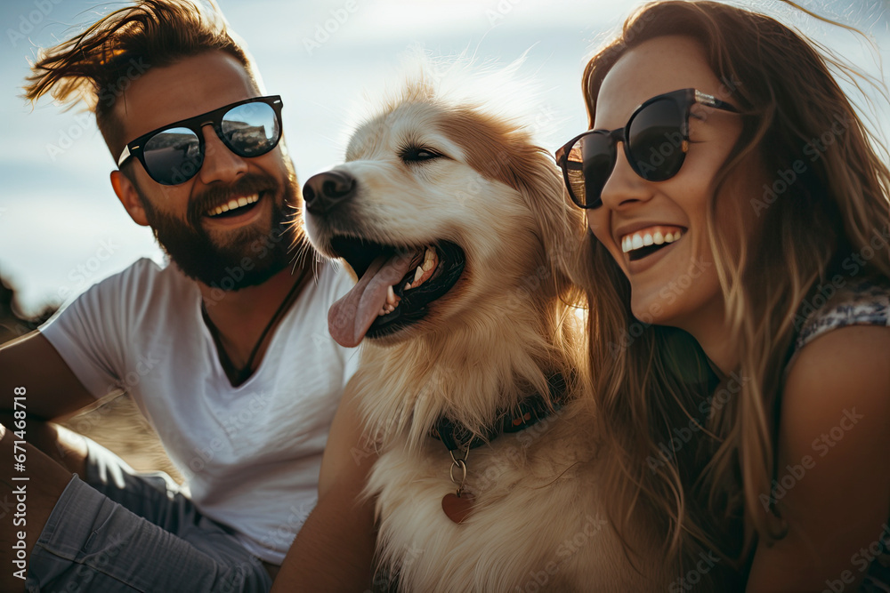 Friends laughing together during the road car ride. Happy people with ...