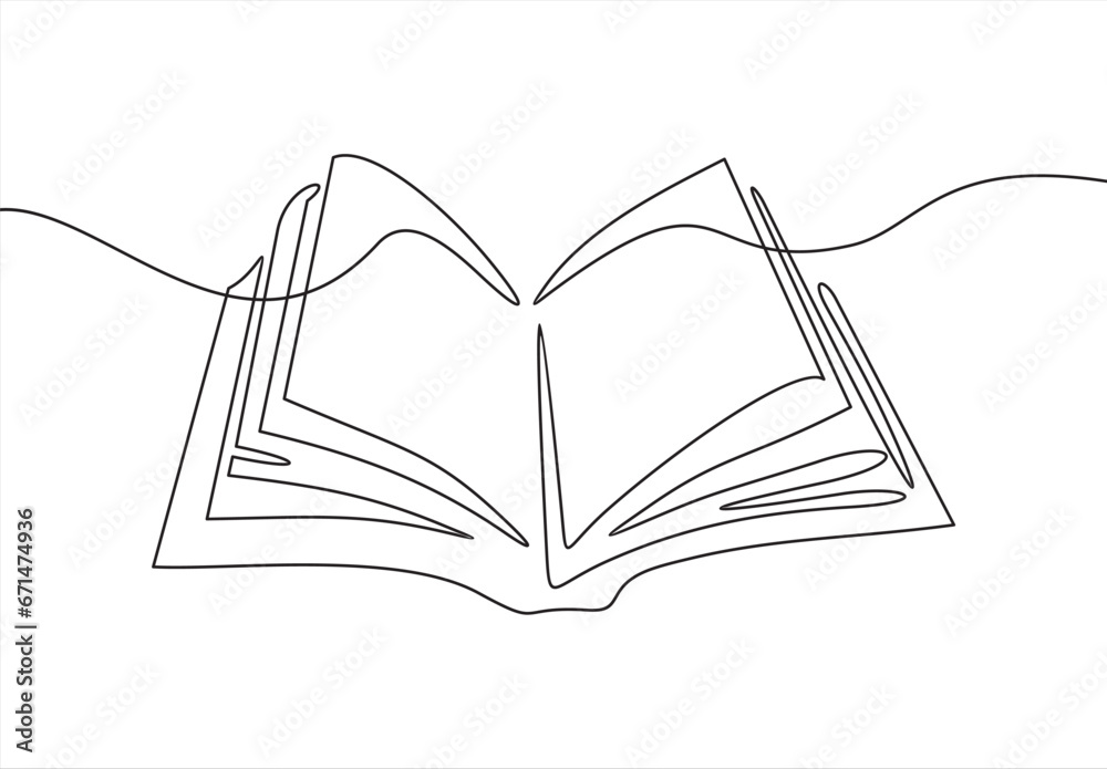 Vetor de Single one line drawing of open text book for study. Back to ...