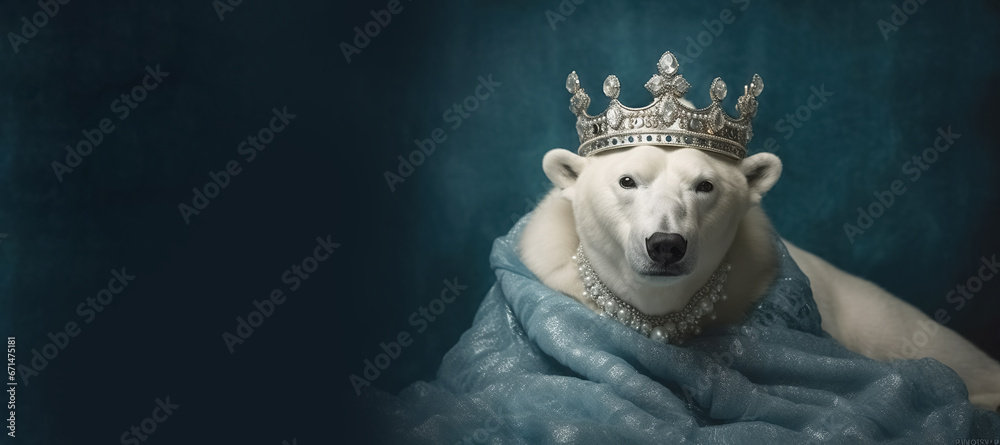 bear king, polar bear in crown, panoramic layout. Generative Ai Stock ...