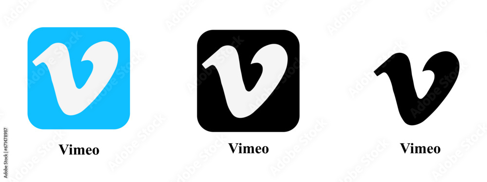 Collection of different Vimeo icons. Social media logo. Line art and ...